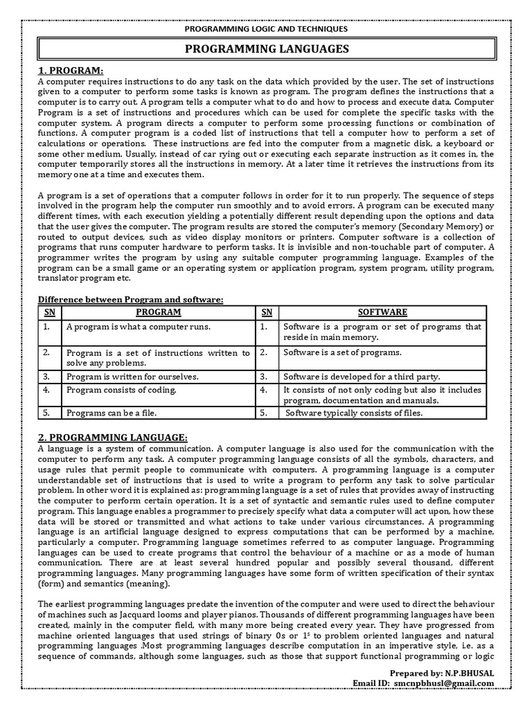 Programming Languages: 1. Program | PDF | Library (Computing) | Programming