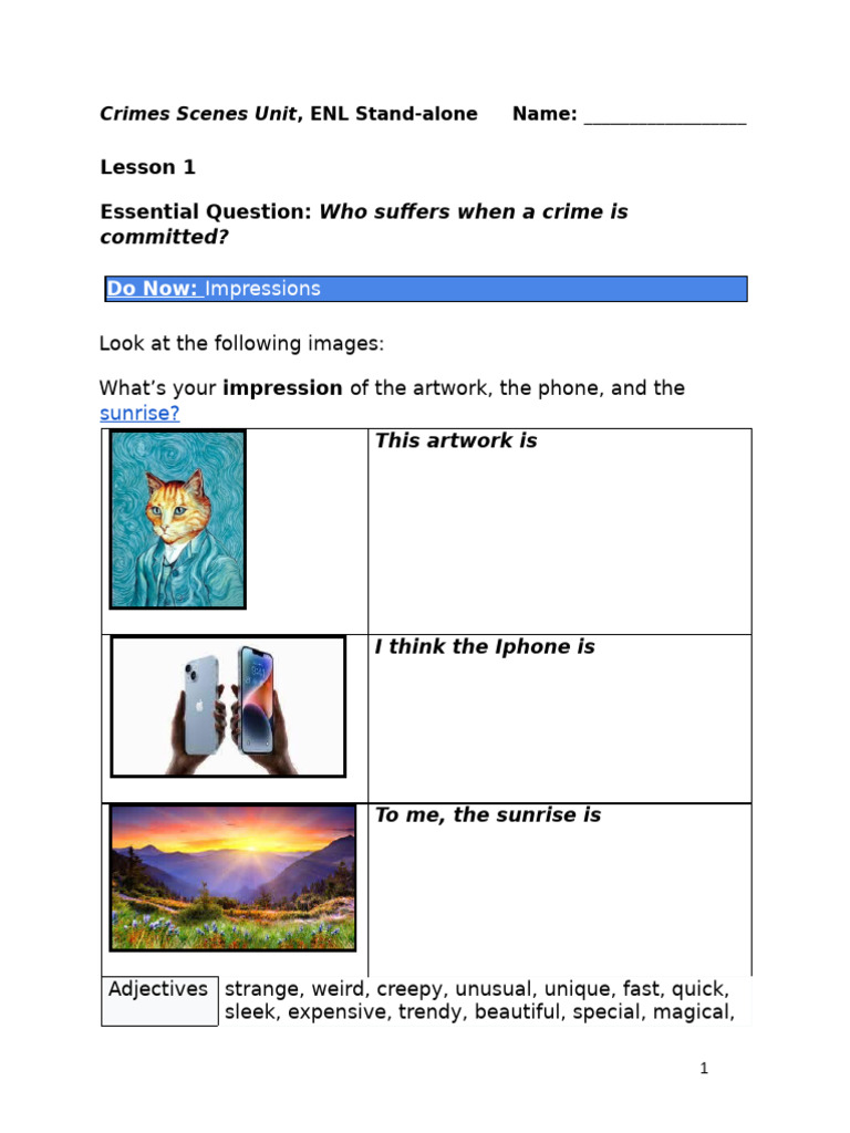 (Student Workbook Sample) Crime Scenes - Lesson 1 | PDF | Linguistics ...