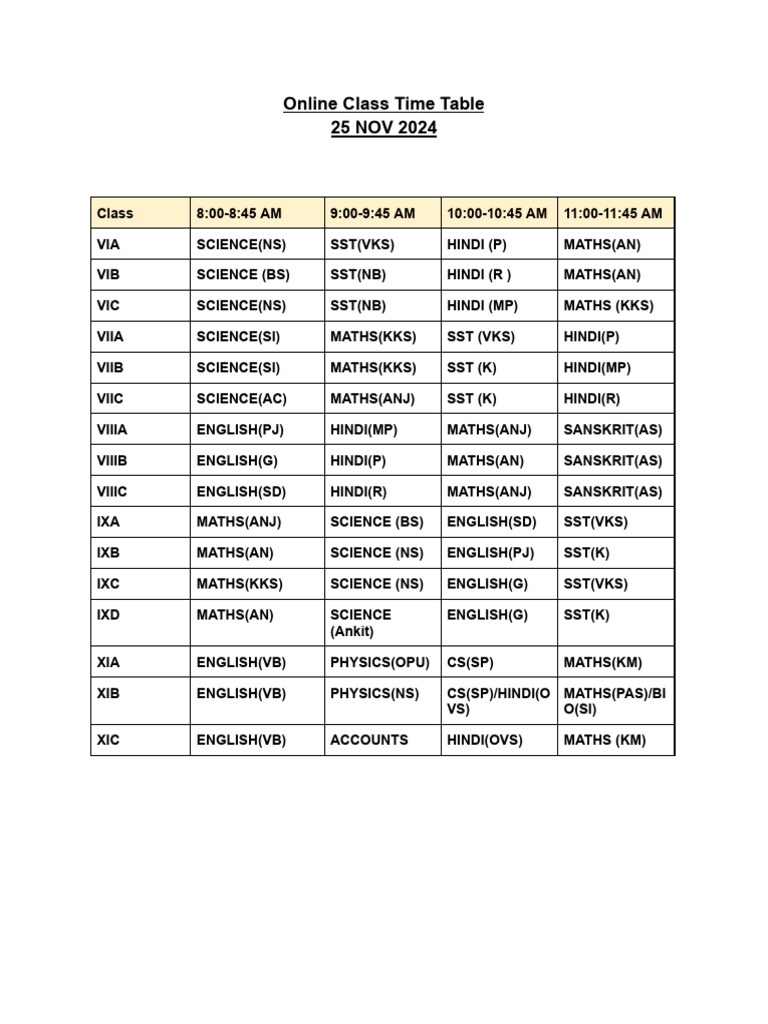 Online Time Table | PDF
