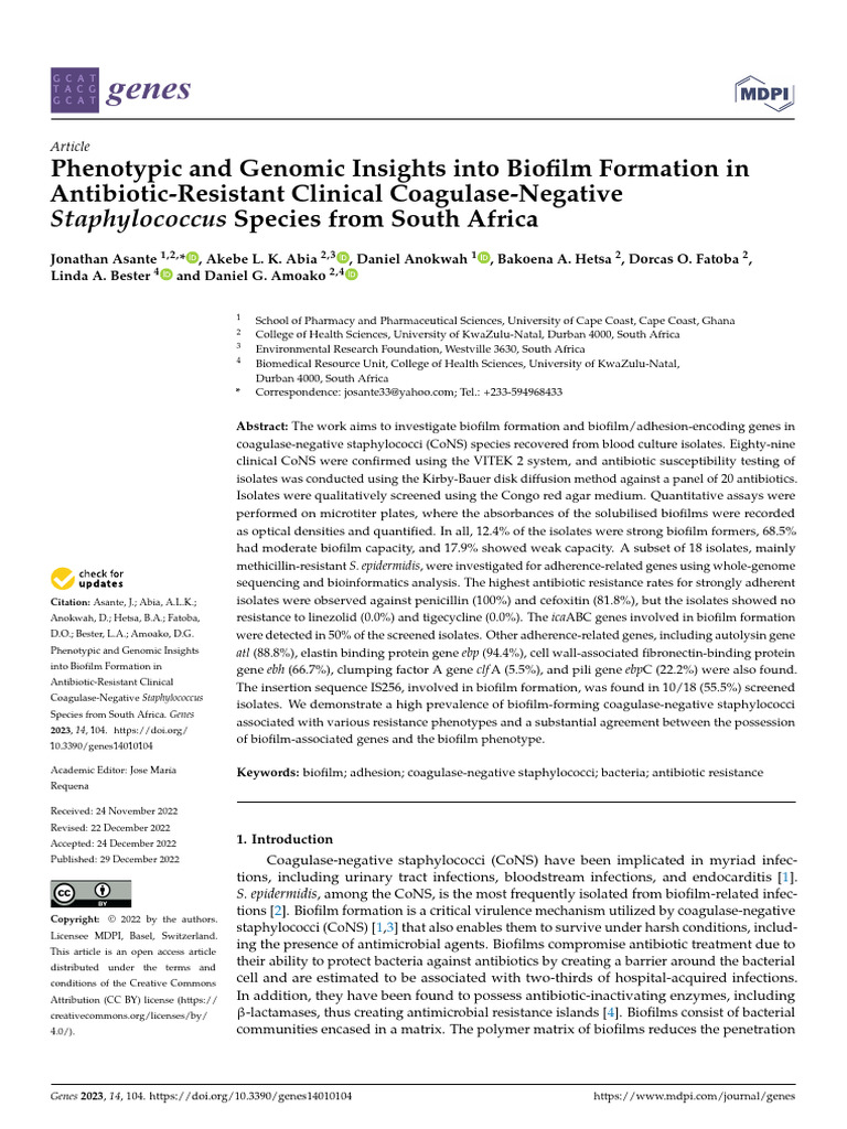 Phenotypic and Genomic Insights Into Biofilm Formation in | PDF | Biofilm | Staphylococcus
