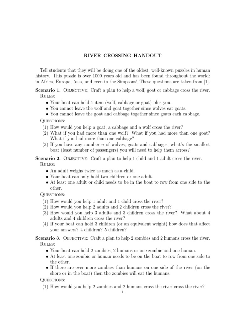 River Crossing Puzzle Scenarios | PDF