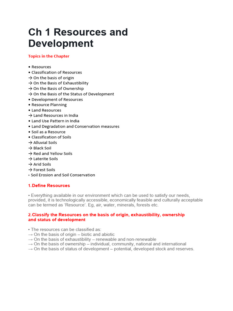CH 1 Resources and Development: Topics in The Chapter | PDF | Soil | Resource