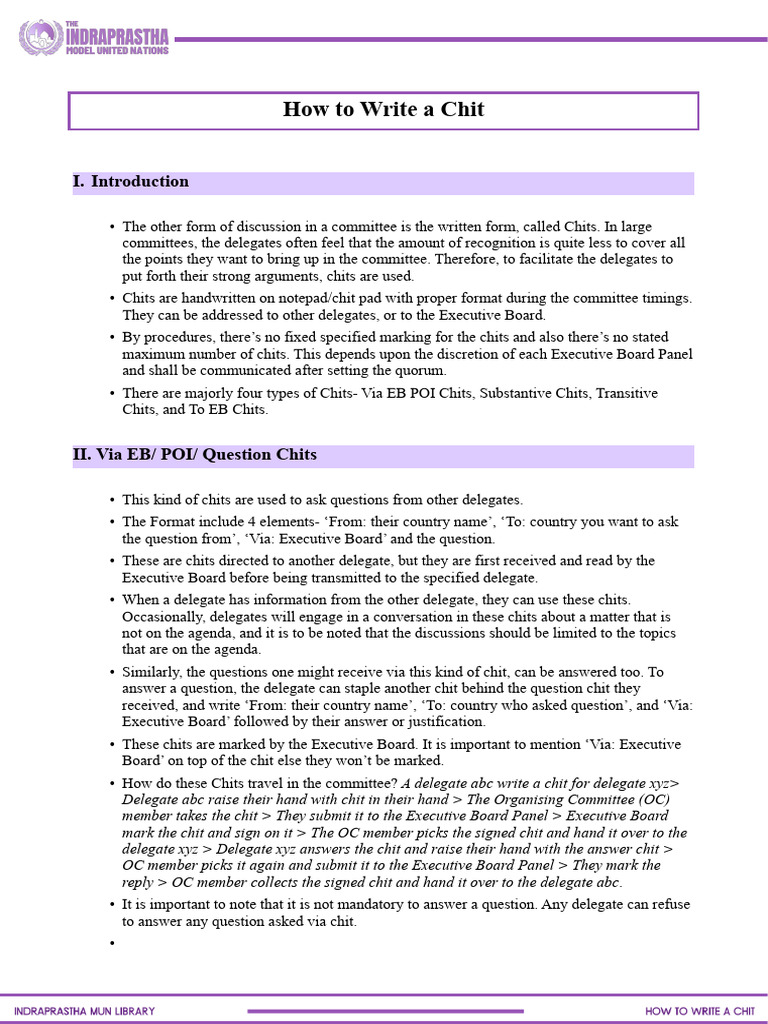 Guide to Writing Substantive Chits in MUN | PDF