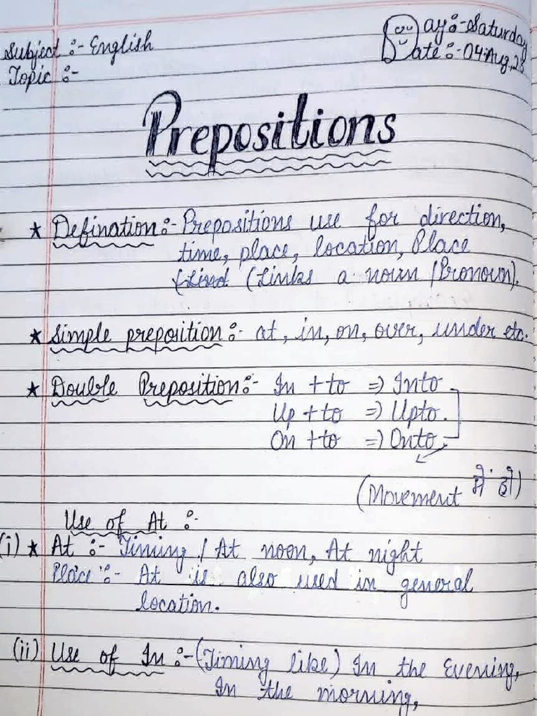 Notes (Prepositions) | PDF