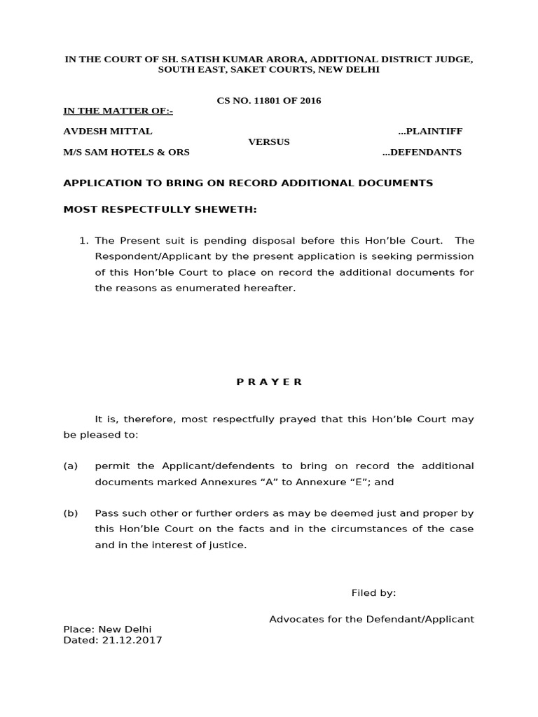 Application To File Additional Documents | PDF | Affidavit | Justice