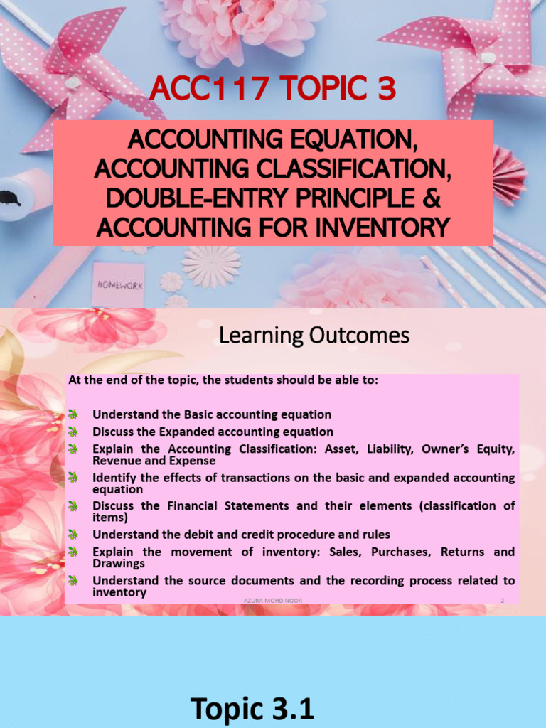Acc117 Slides Topic 3 Accounting Equation - Classification - Double ...
