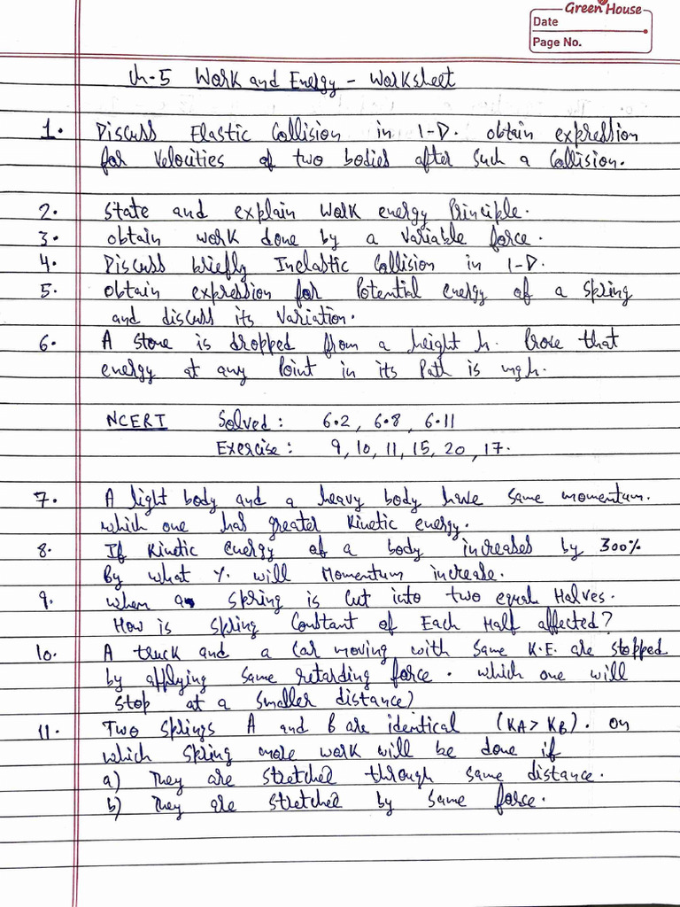Work-Energy Worksheet | PDF