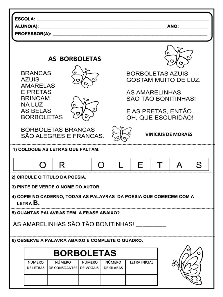As Borboletas - Atividade Integrada | PDF