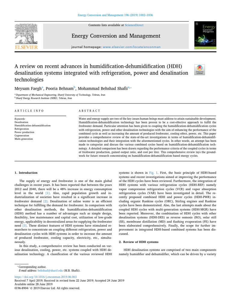 Energy Conversion and Management: Meysam Faegh, Pooria Behnam, Mohammad ...