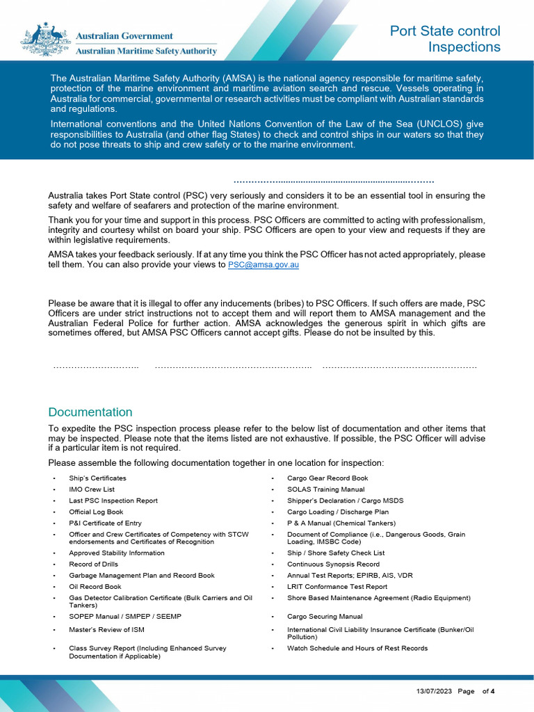 PSC Letter To Master Js Amendments 1 | PDF | Cargo | Search And Rescue