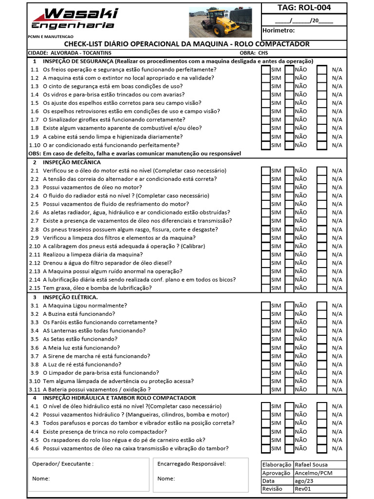 Check List Diario Rolo Compactador ROL004 | PDF | Bens manufaturados ...