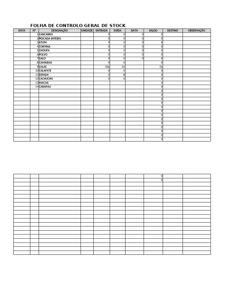 FICHA DE CONTROLE DE STOCK (Salvo Automaticamente) | PDF | Indústria ...