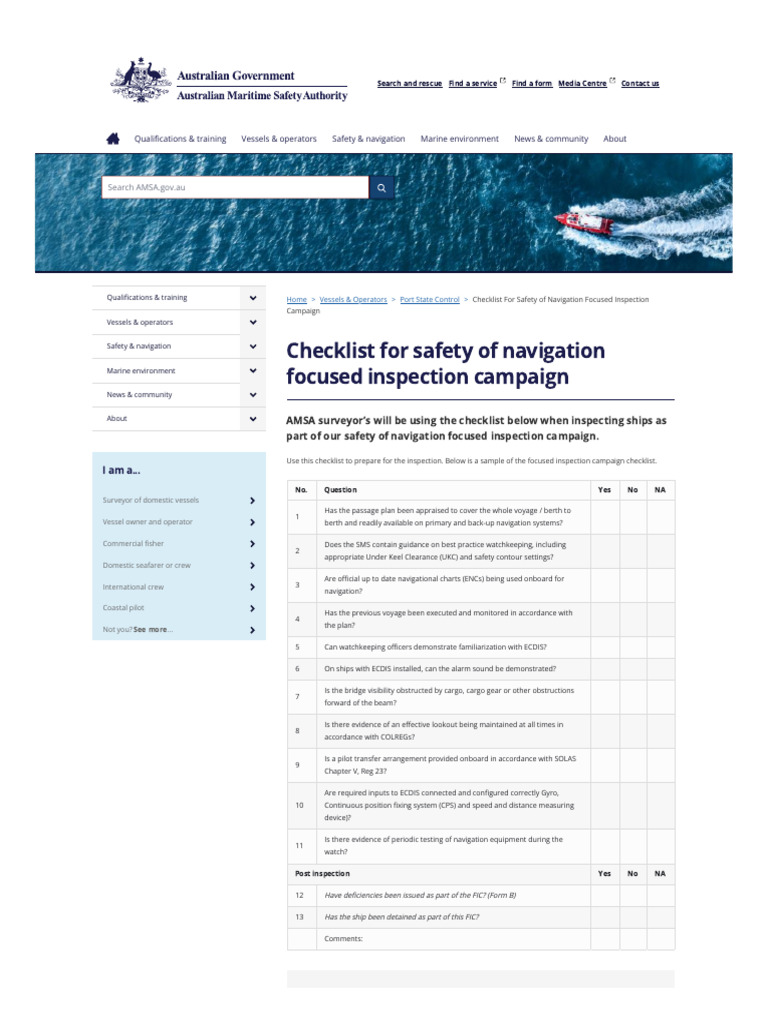 WWW Amsa Gov Au Vessels Operators Port State Control Checklist Safety ...