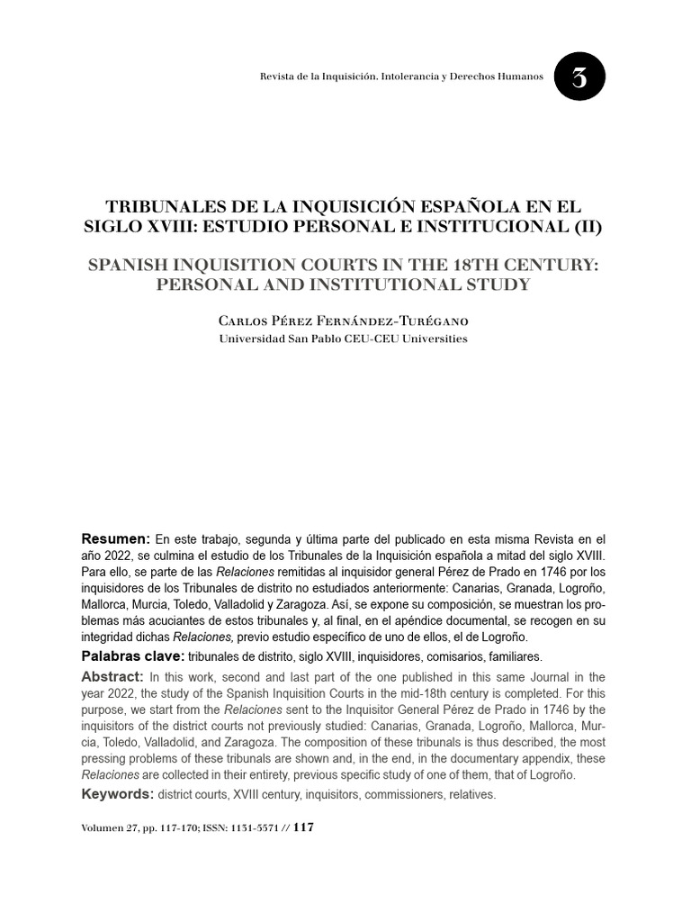 Tribunales de La Inquisicion Espanola en El Siglo XVIII | PDF ...