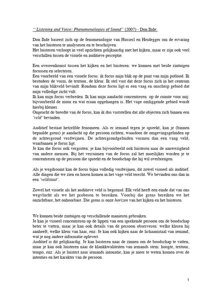 Don Ihde en Francois Caillat Over de Feminologie Van Klank | PDF