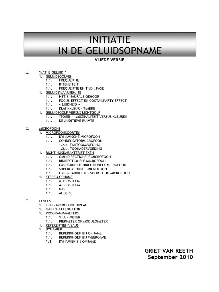 Cursus Geluidstechnieken2010 | PDF