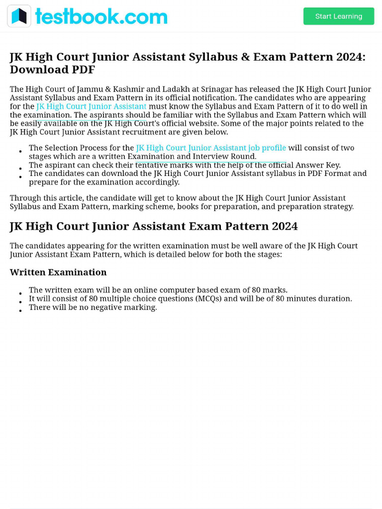 JK High Court Junior Assistant Syllabus & Exam Pattern 2024 - Download ...