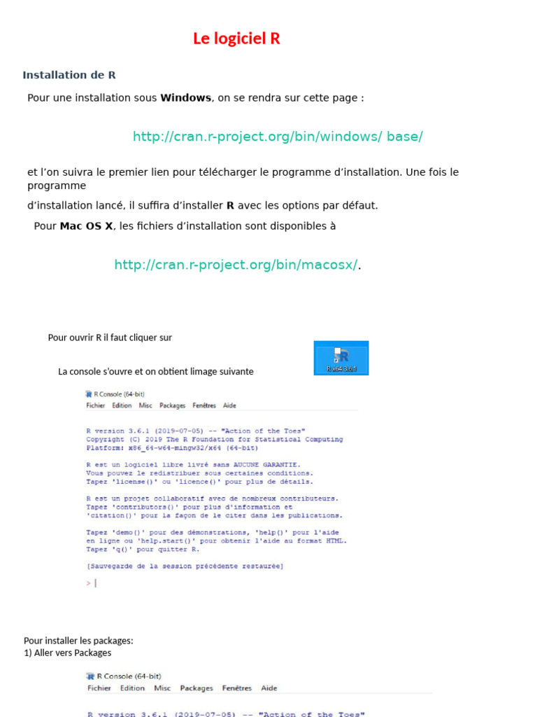 Installation Du Logiciel R Et Les Packages | PDF