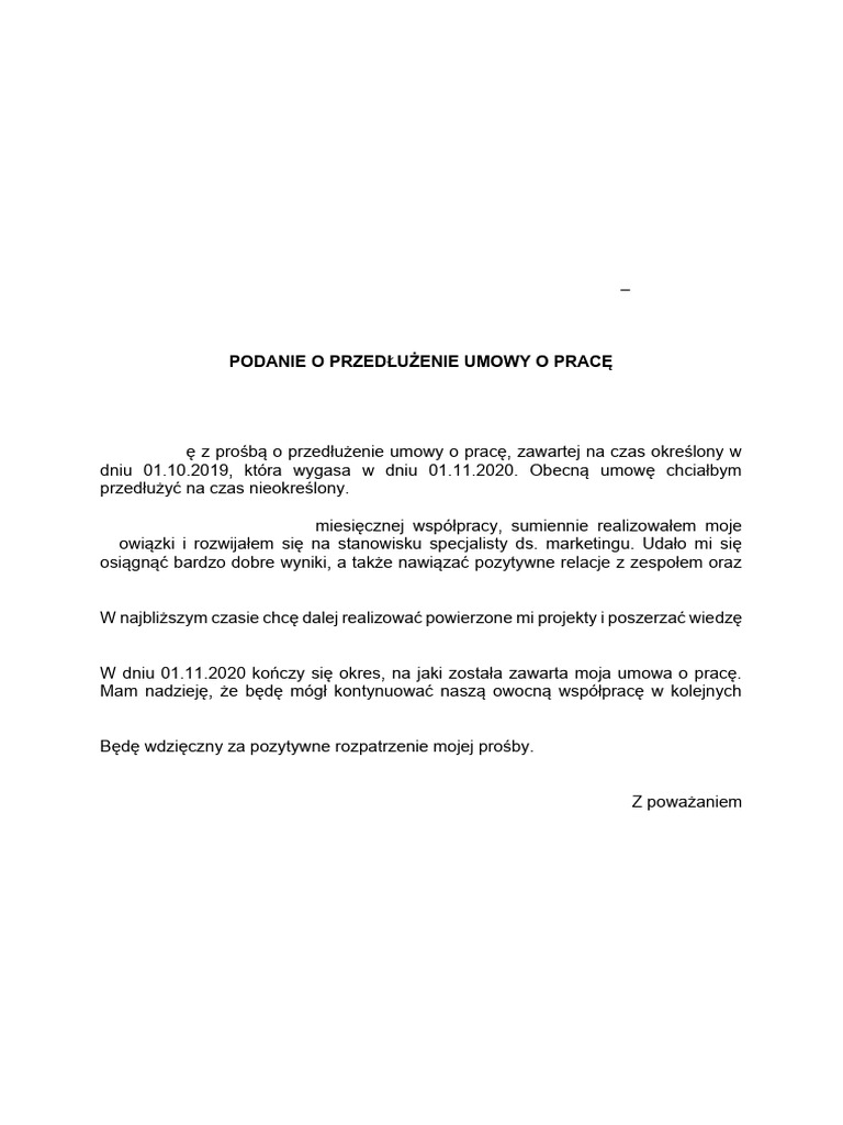 Podanie o Przedluzenie Umowy o Prace Interviewme | PDF