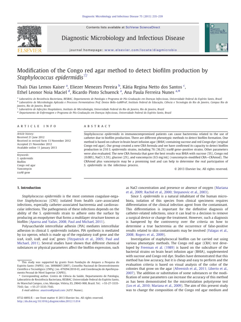 Enhanced Congo Red Agar for S. epidermidis Biofilm Detection | PDF ...