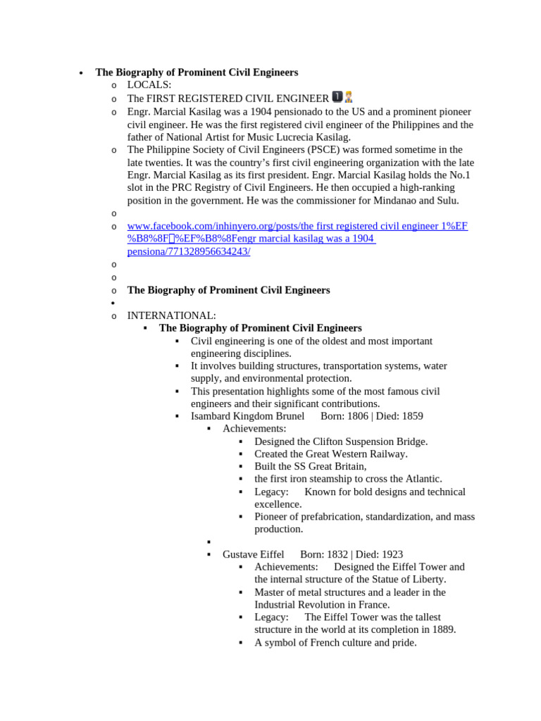 The Biography of Prominent Civil Engineers | PDF | Engineering | Civil ...