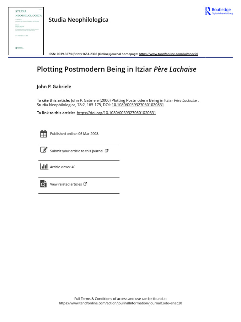 GABRIELE J P Plotting Postmodern Being in Itziar Pere Lachaise 2006 | PDF | Postmodernism | Cubism