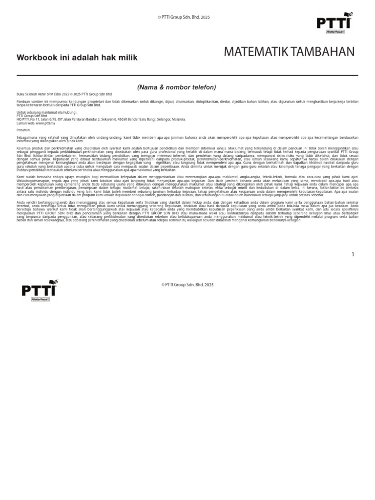 Addmath - Buku Selekoh Akhir SPM 2024 | PDF
