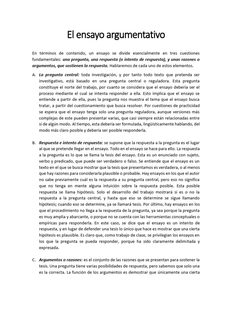 Estructura del ensayo argumentativo | PDF | Ensayos | Hipótesis