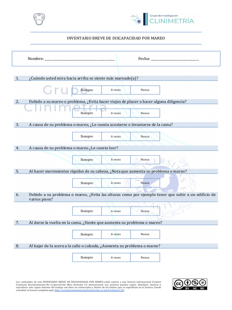 Inventario Breve Discapacidad Por Mareo | PDF