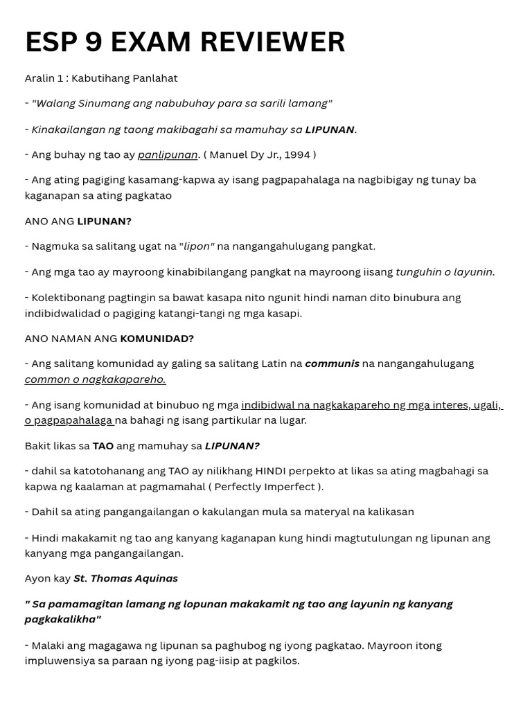 Esp-9-Exam-Reviewer 20241001 091943 0000 | PDF