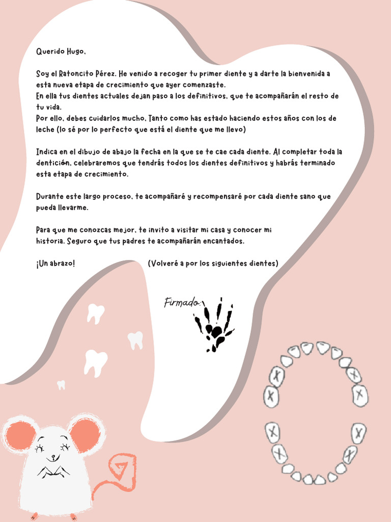 Documento A4 Carta Ratoncito Pérez Diente Ilustrado Dibujado Marrón ...