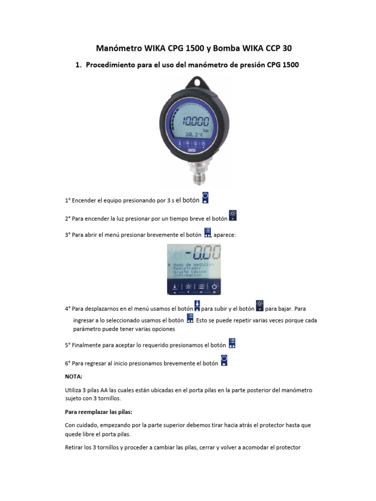 Uso del Manómetro WIKA CPG 1500 | PDF