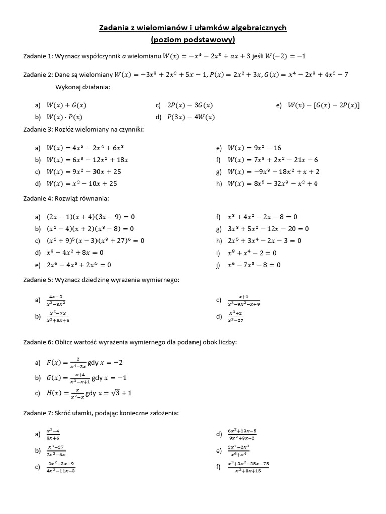 Wielomiany I Ulamki Algebraiczne PP | PDF