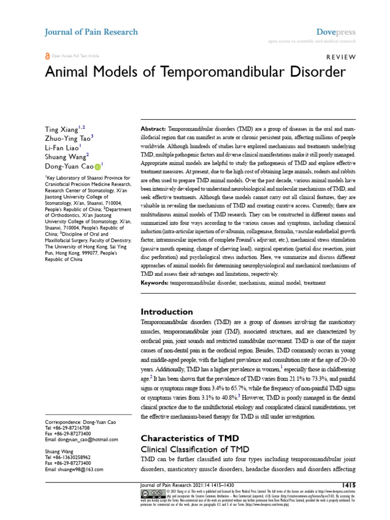Animal Models - TMJ - Disorder | PDF | Pain