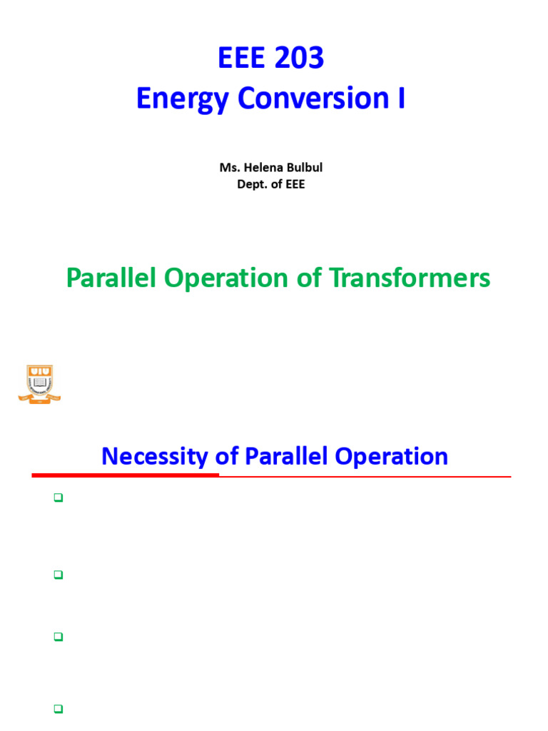 Lecture Slide on Paralleling of Transformers | PDF | Transformer | Electrical Impedance