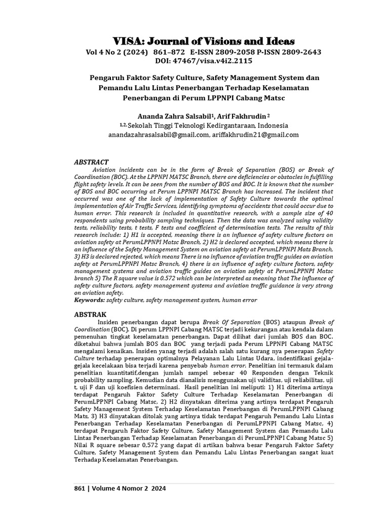 Pengaruh Faktor Safety Culture, SMS Dan PLLP Terhadap Keselamatan ...