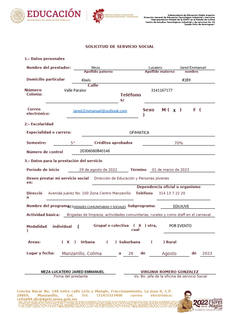 Solicitud de Servicio Social CETis 84 | PDF