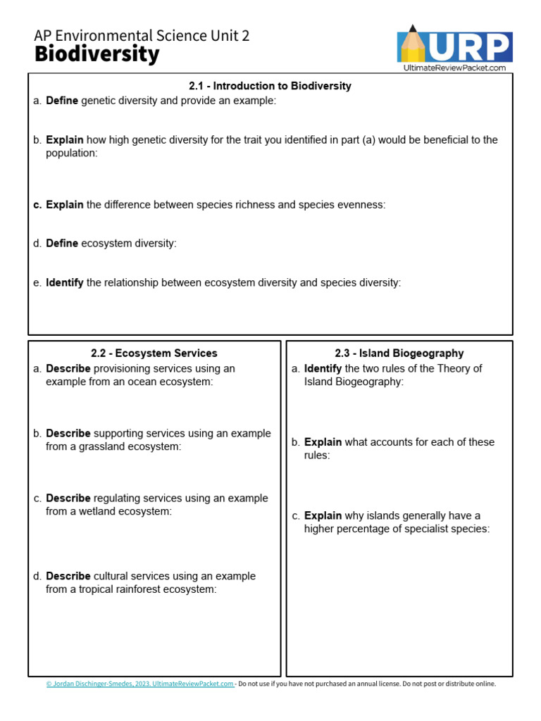 2324APESURPUnit2StudyGuide 230717 115854 | PDF | Biodiversity | Ecology