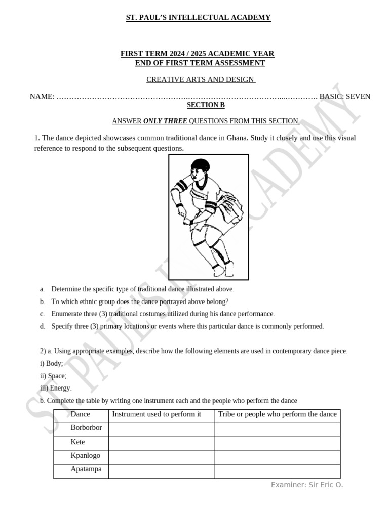 B7 CREATIVE ARTS First-Term 2024 DEC EXAMS | PDF | Drawing | Paintings
