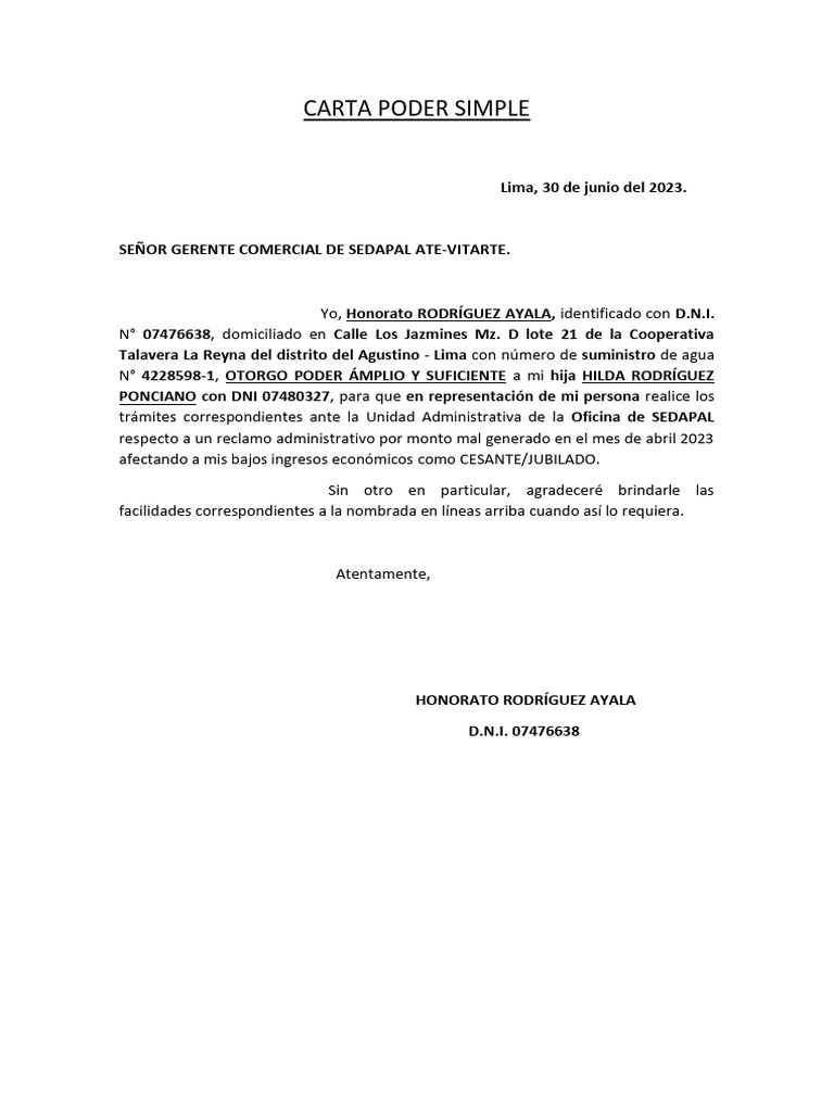 Carta Poder Simple | PDF