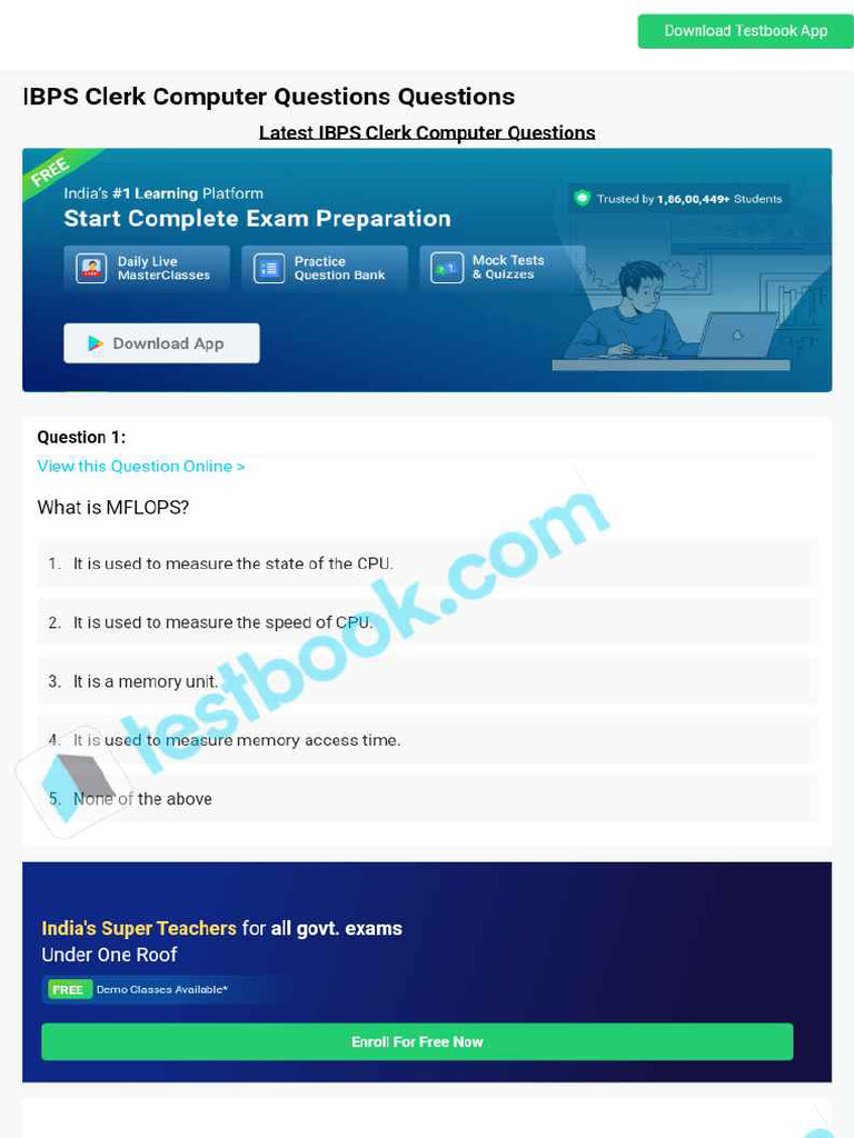 Ibps Clerk Computer Questions 649c34dffea25c57a2e8146a | PDF