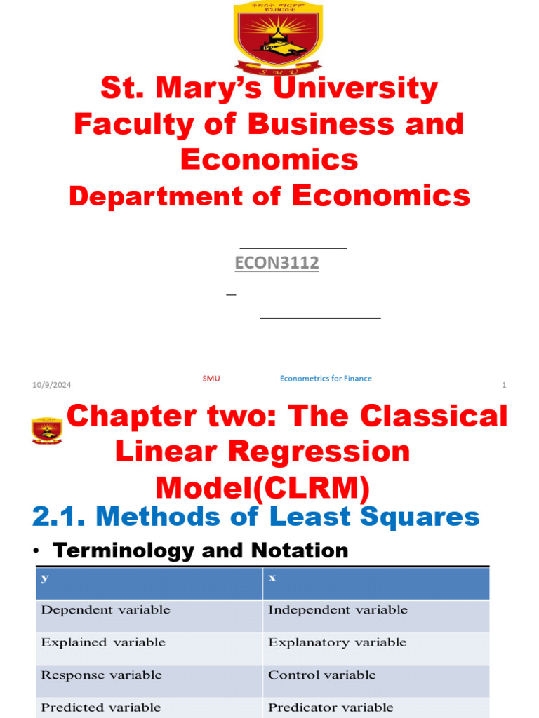 Econometrics For Finance Chapter 2 | PDF | Linear Regression | Econometrics