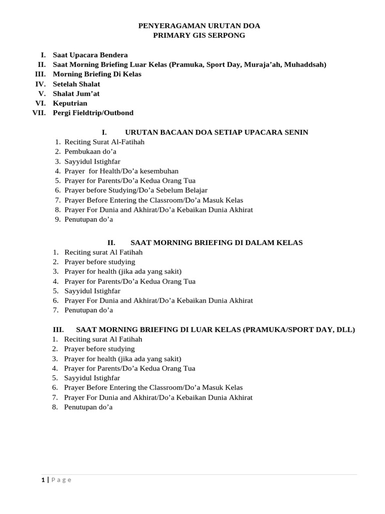 Penyeragaman Urutan Doa | PDF