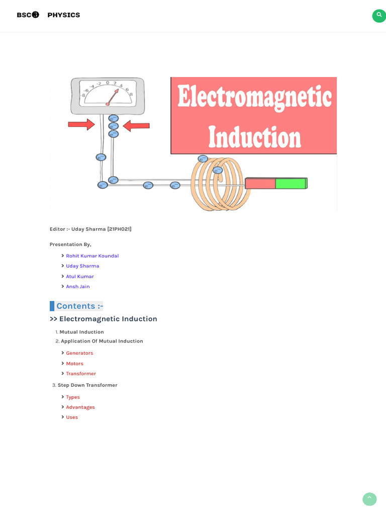 Contents:-: Electromagnetic Induction | PDF | Electromagnetic Induction | Inductance