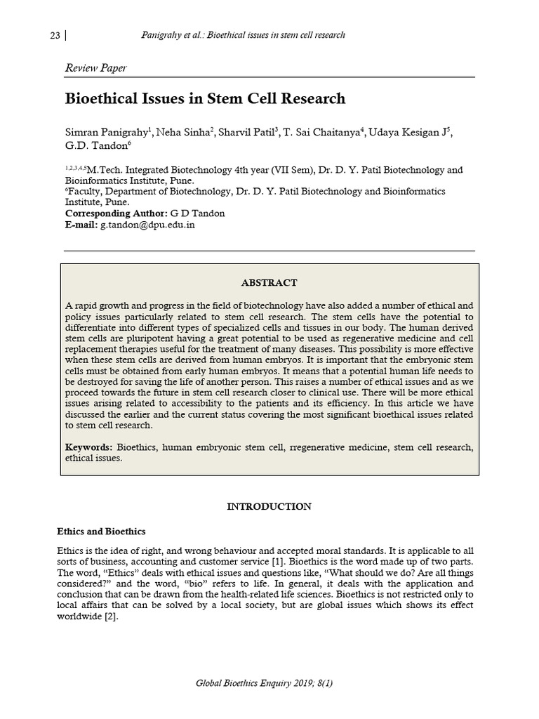 Bioethical Issues in Stem Cell Research | PDF | Stem Cell | Cell Potency