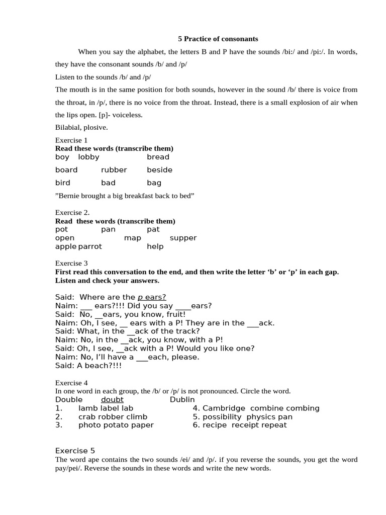 5 Practice of Consonants | PDF