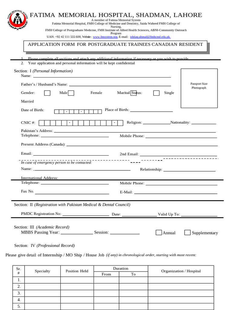 Application Form For Canadian PGs | PDF | Health Care | Medicine