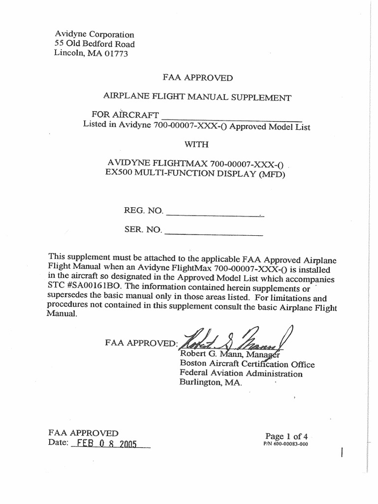 600-00083-000 AFMS EX500 FAA Approved | PDF