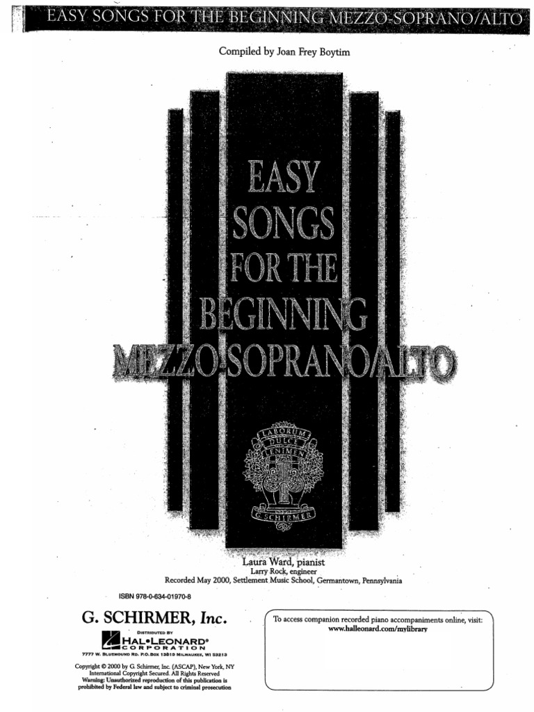 Easy Songs For The Beginning Mezzo | PDF