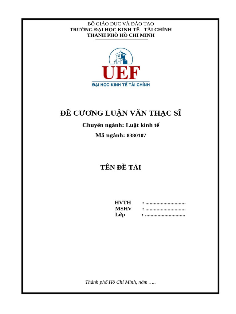 UEF - Mau de Cuong Luan Van Thac Si - Nganh Luat Kinh Te | PDF
